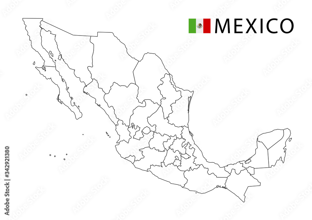 Mexico map, black and white detailed outline regions of the country ...