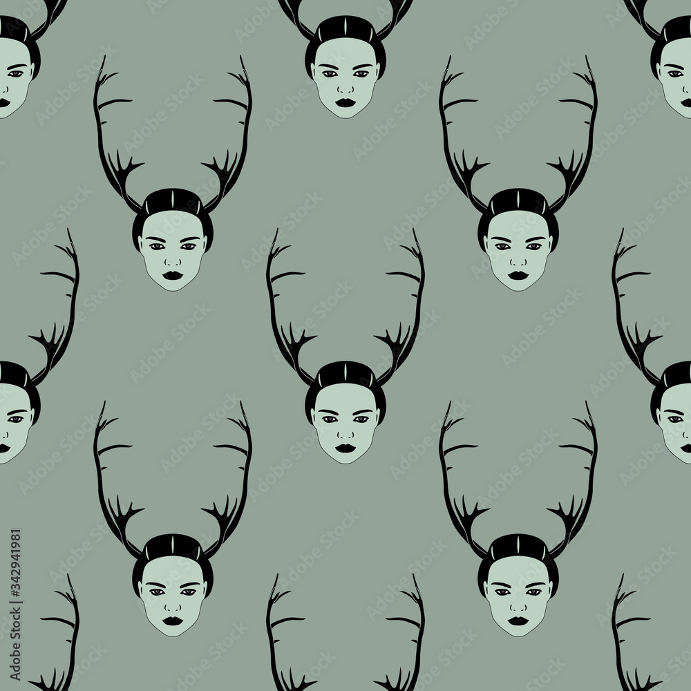 Seamless repeating monochrome pattern with fantastic mythological ...