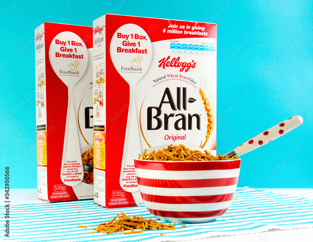Two boxes of Kelloggs All-Bran, high fiber breakfast cereal with ...