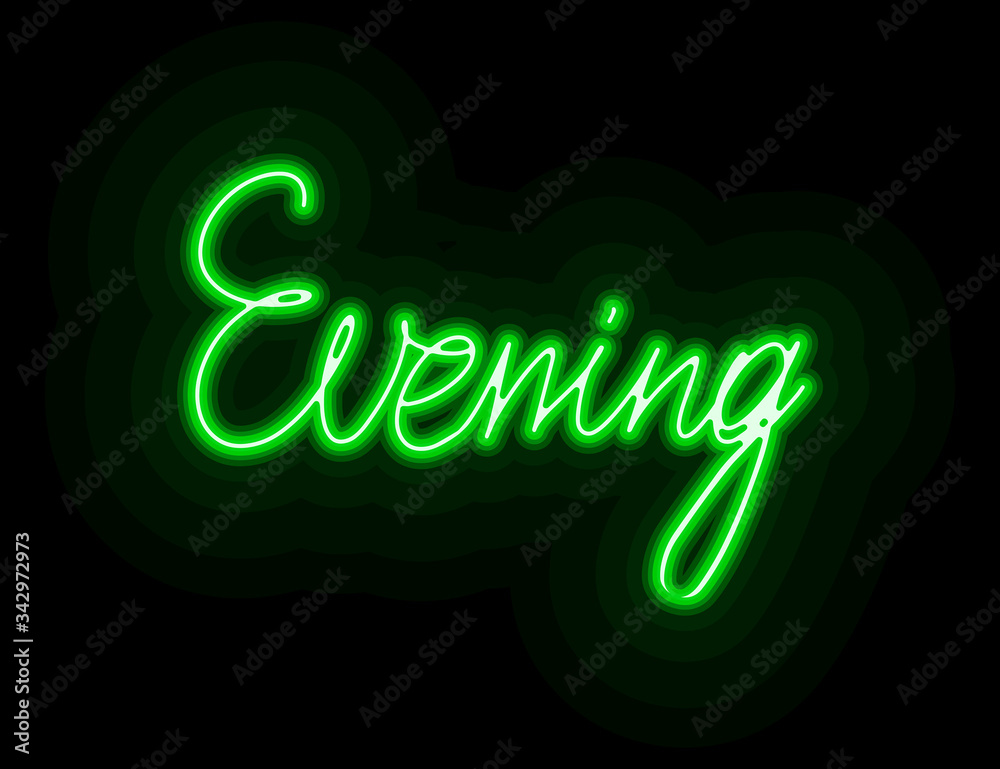 English words evening neon vector image for logo, illustration, icon ...