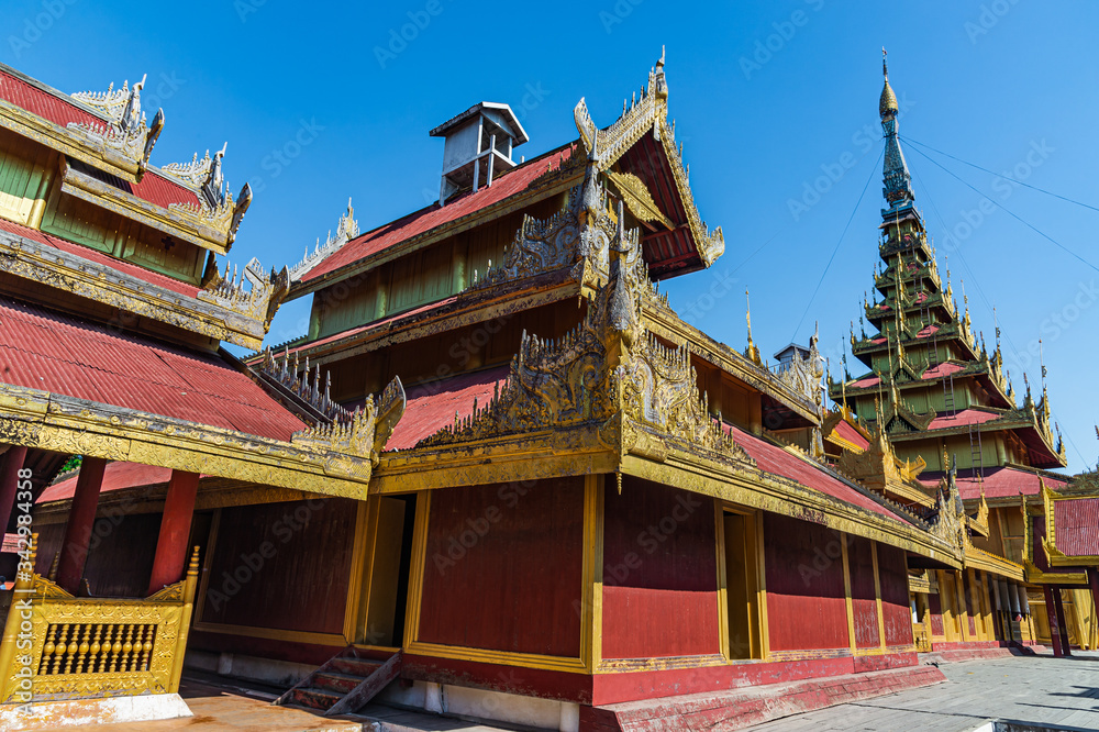 Beautiful unique teak building architecture in Mandalay Palace in ...