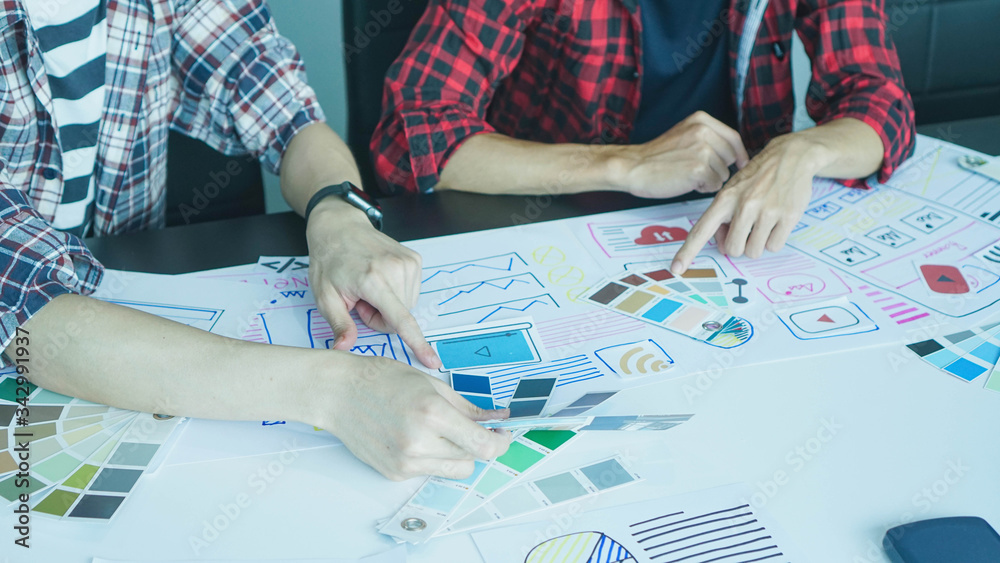 Designers man drawing ui/ux designers working and designing user ...