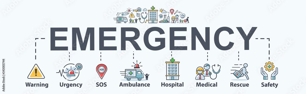 Emergency banner web icon for evacuation, urgency, SOS, warning sign ...