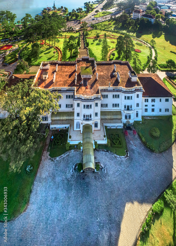Top view aerial photo from flying drone of a Da Lat City with ...
