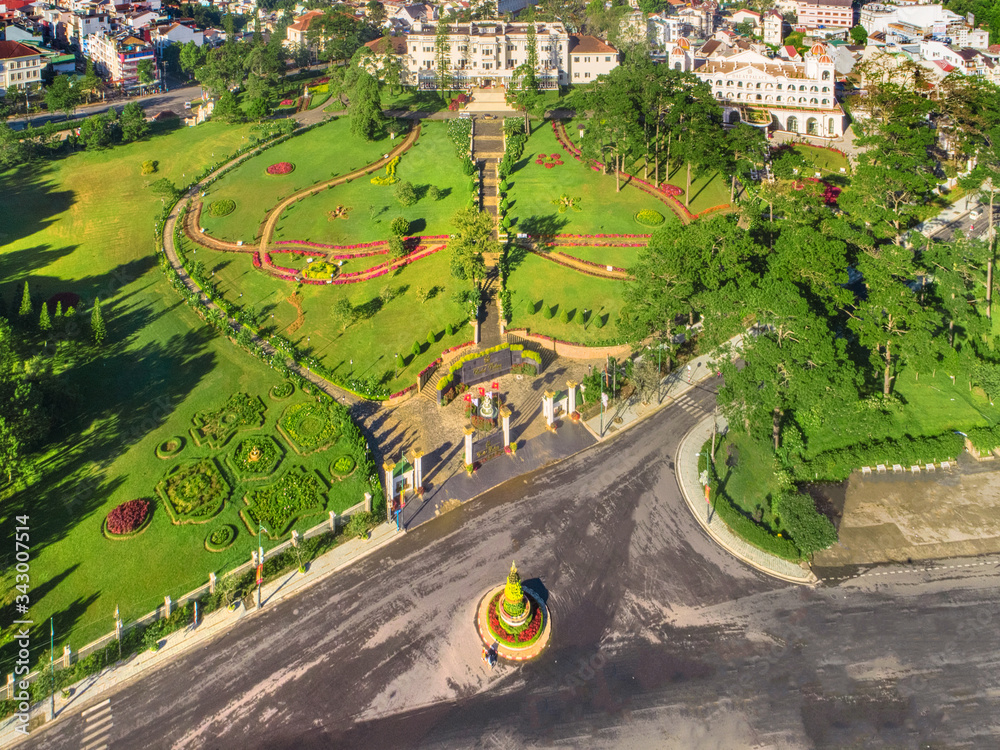 Top view aerial photo from flying drone of a Da Lat City with ...
