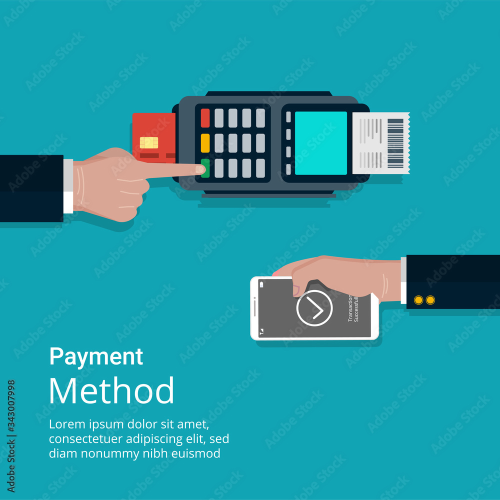 Payment methods concept. Hand with cashless payment methods in ...