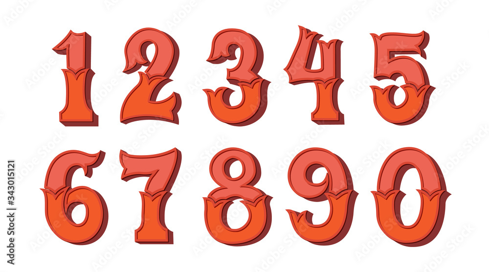 Old decorative numbers vector set. Wild west style numbers on the ...