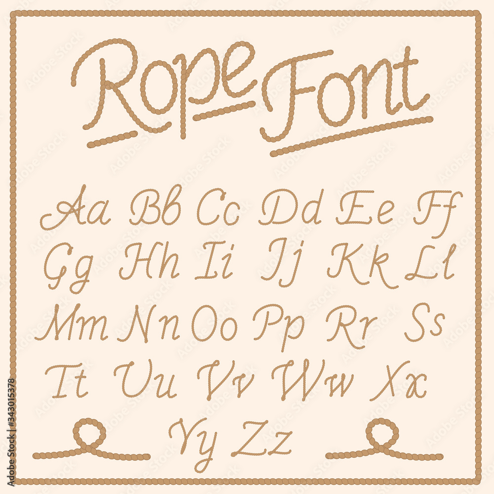 Rope alphabet vector font. Sign, script. Illustration of string abc ...