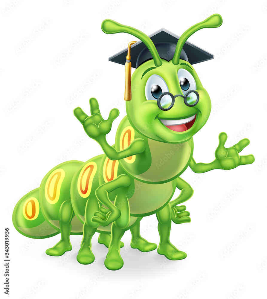 A clever teacher or professor bookworm caterpillar worm cartoon ...