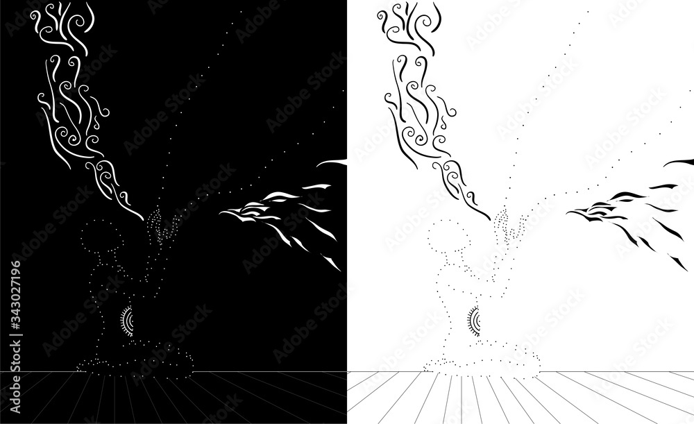 Esoteric and magic illustration of a human in graphics. Soul and body ...