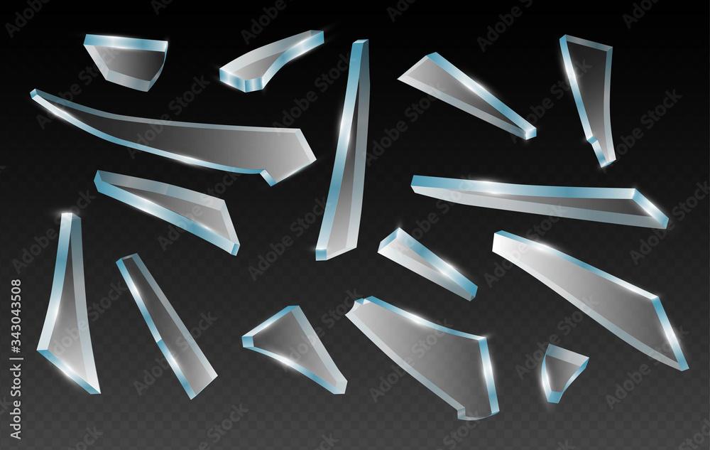 Broken glass shards, splinter of glass, vector realistic clip art on ...