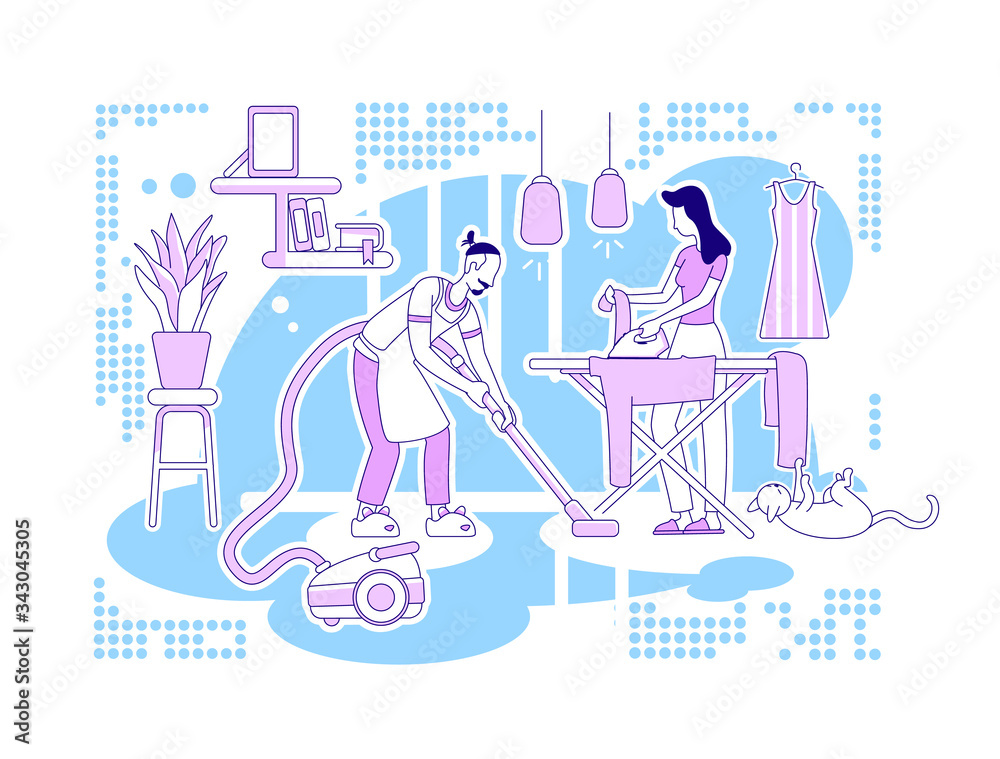 House chores flat silhouette vector illustration. Man with vacuum ...
