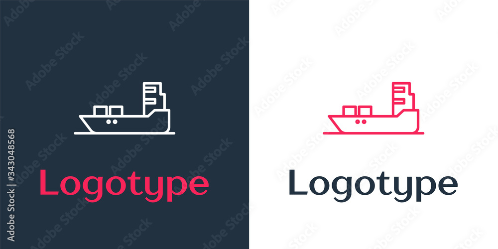 Logotype line Oil tanker ship icon isolated on white background. Logo ...