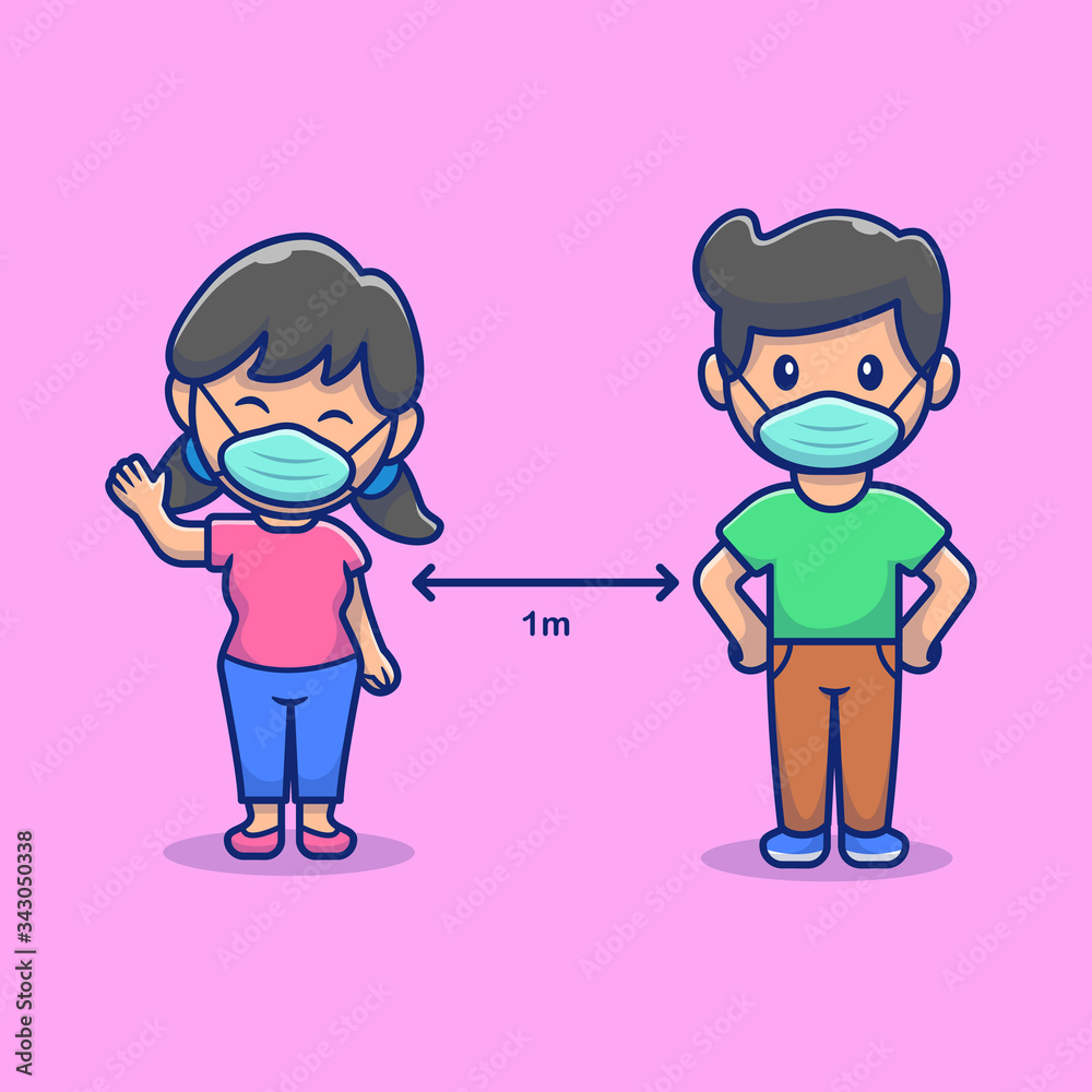 Social Distancing People Vector Icon Illustration. Boy And Girl Mascot ...
