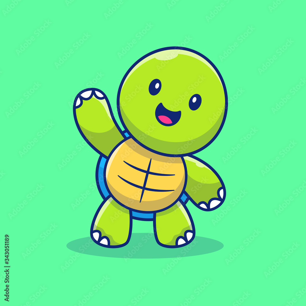 Cute Turtle Hand Up Vector Icon Illustration. Turtle Mascot Cartoon ...