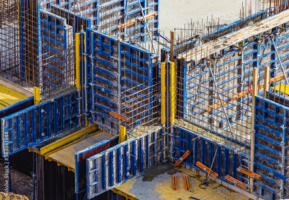 Installed formworks and iron rebars or reinforcing bar for reinforced ...