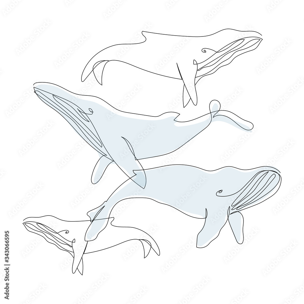 One continuous line whales. World ocean day. Save the whales. Vector ...