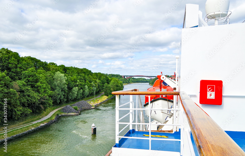 Classic cruiseship or cruise ship liner and other cargo and container and tanker ships in Nord ...