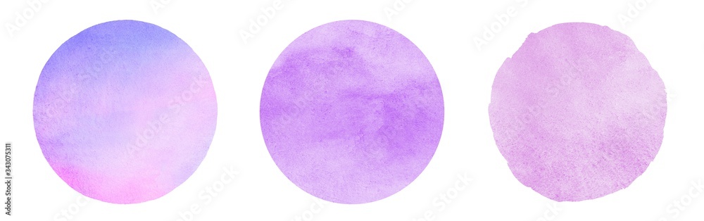 Lilac, lavender watercolor circles set. Round shapes, text frames ...