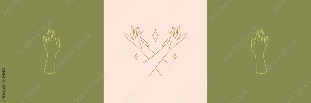 Vector line decoration design elements set - gesture hands ...