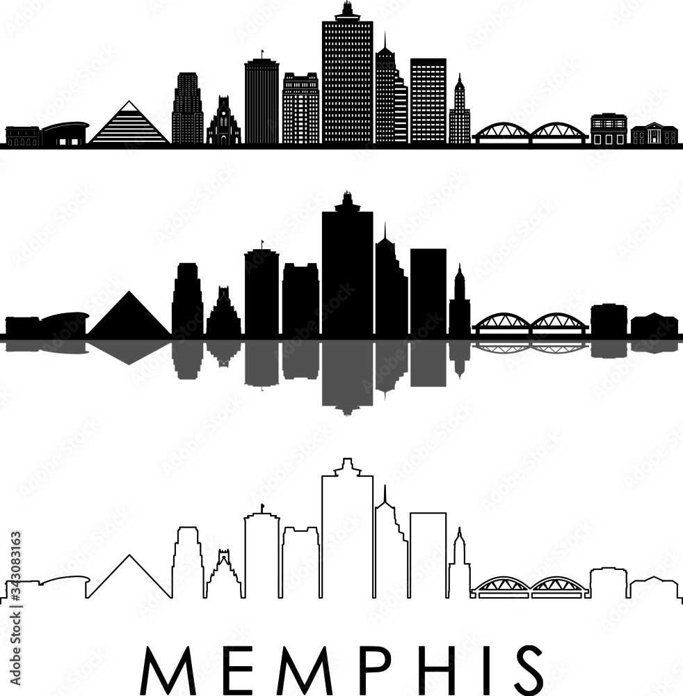 MEMPHIS TENNESSEE City Skyline Silhouette Cityscape Vector Stock Vector ...
