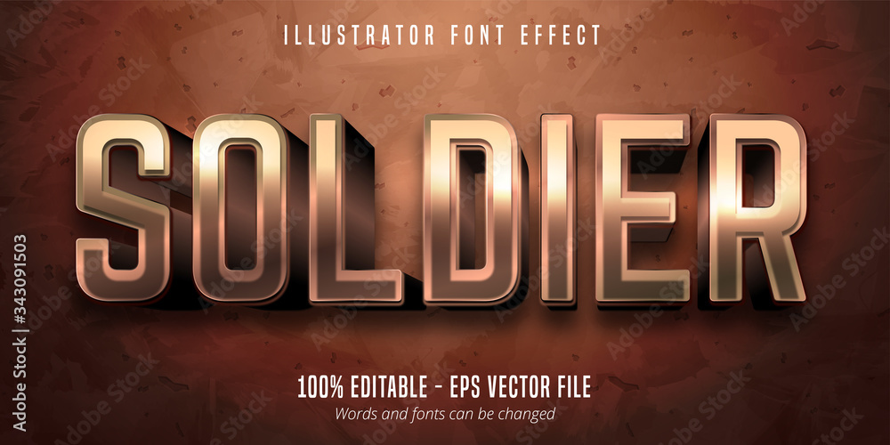 Soldier text, 3d bronze metallic style editable font effect Stock ...