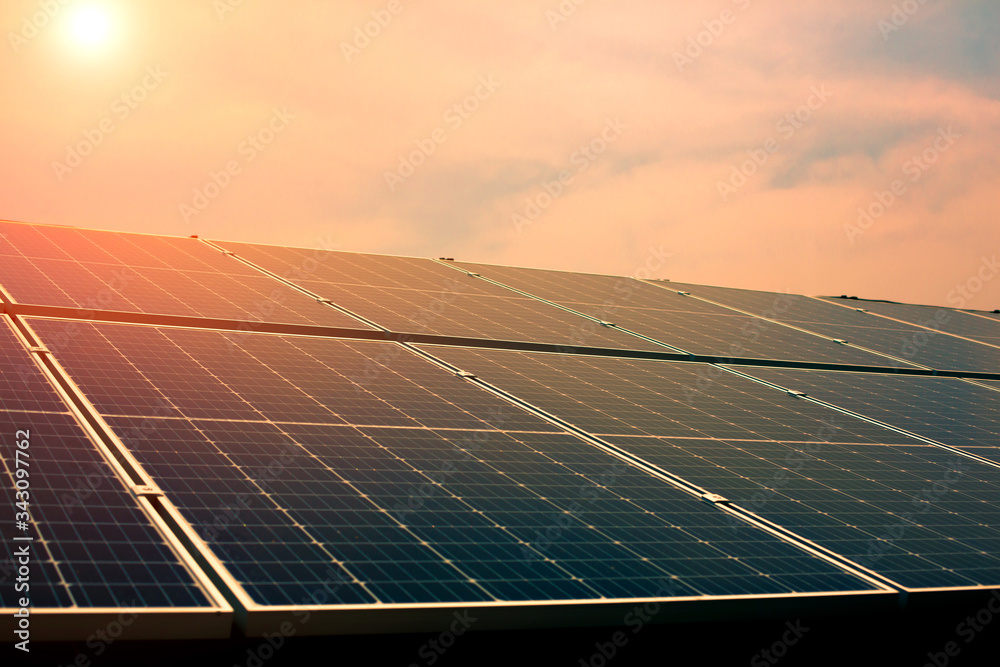 Solar panel installed on the orange roof ภาพถ่ายสต็อก | Adobe Stock