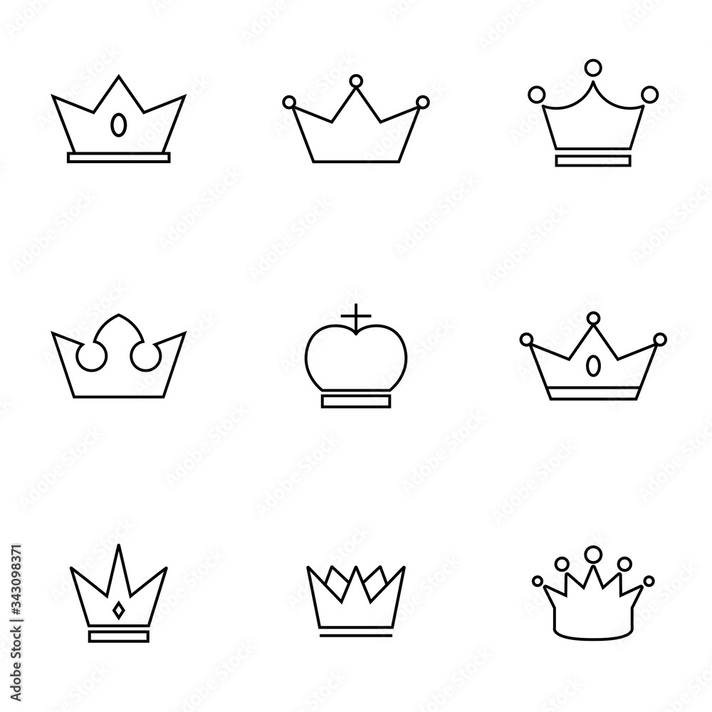 Set of crown in modern thin line style. Black outline symbols for web ...