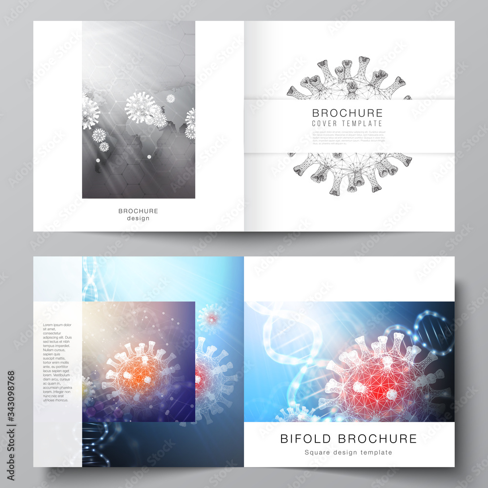 Vector layout of two cover templates for square bifold brochure, flyer ...