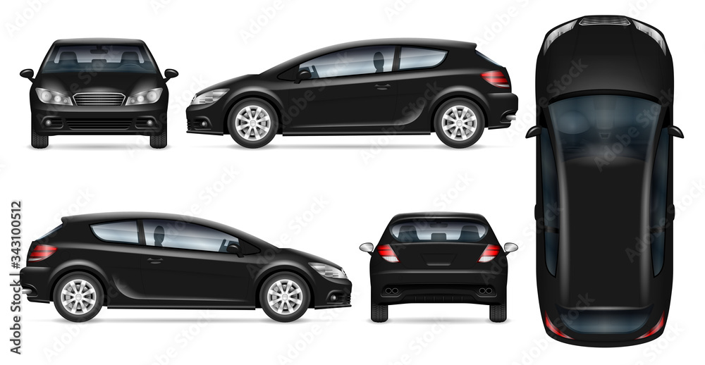Black hatchback car vector mockup on white for vehicle branding ...