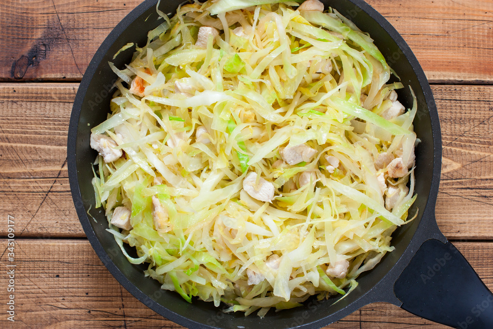 Step-by-step preparation of stewed cabbage with chicken breast fillet ...