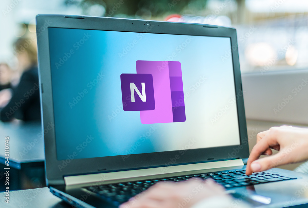Laptop computer displaying logo of Microsoft OneNote Stock Photo ...