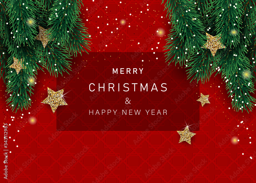 Christmas banners with decorated stars with branches. With snow frames ...