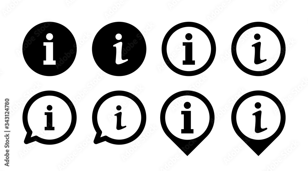 Information vector icons isolated on white background. Black bubbles ...