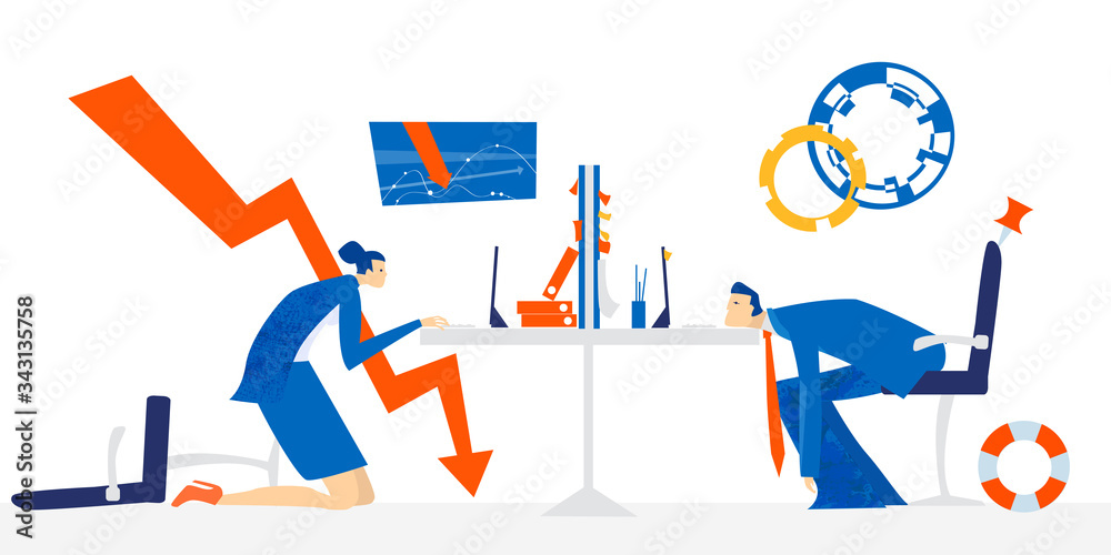 People working in office under the stress, dead line, economy crisis ...