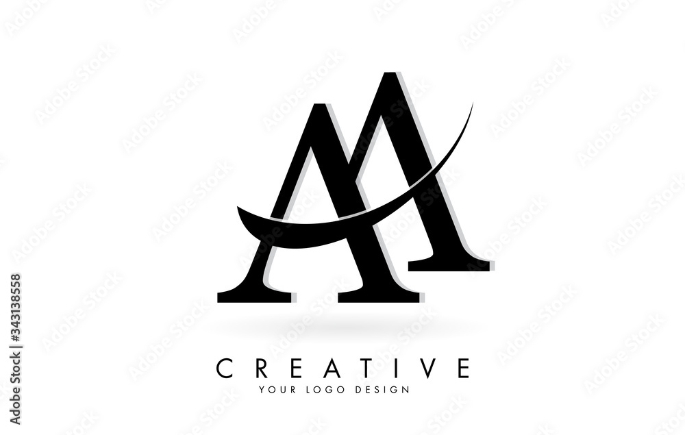 Vetor de Double AA A letters logo with black swoosh. do Stock | Adobe Stock