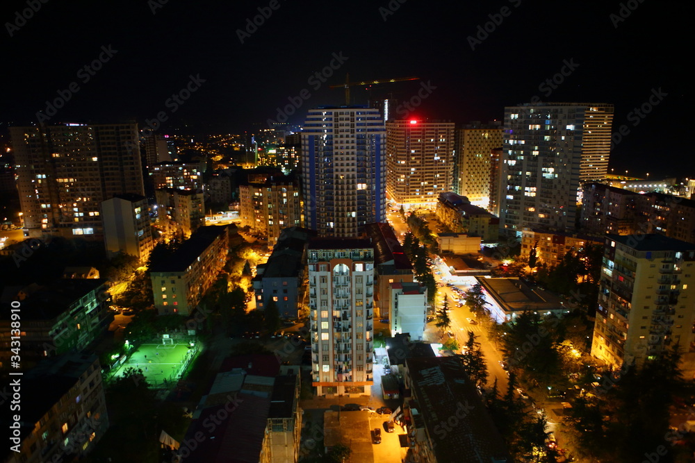 night view from the window of a high rise building on Batumi Georgia ...