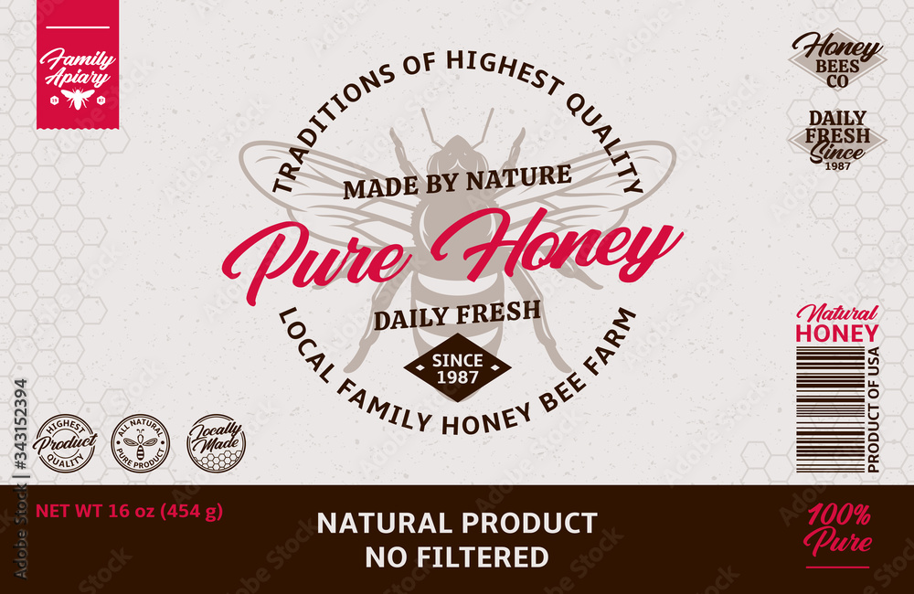 Vector honey label and packaging design template for apiary and ...