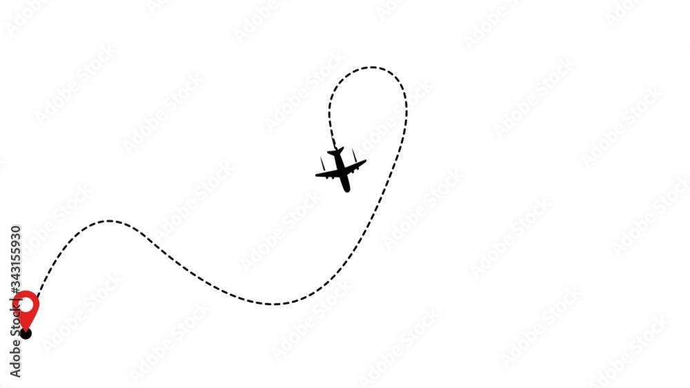 Minimalistic animation route of airplane. Line path airplane. Flight ...