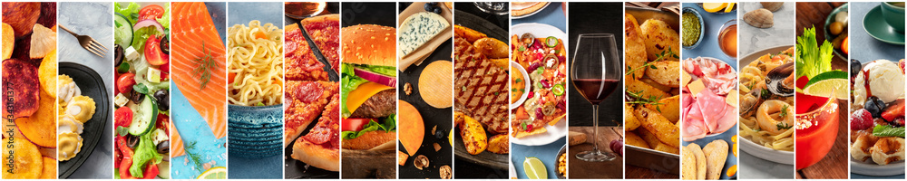 Foto de Food collage design template. Various tasty dishes, including a ...