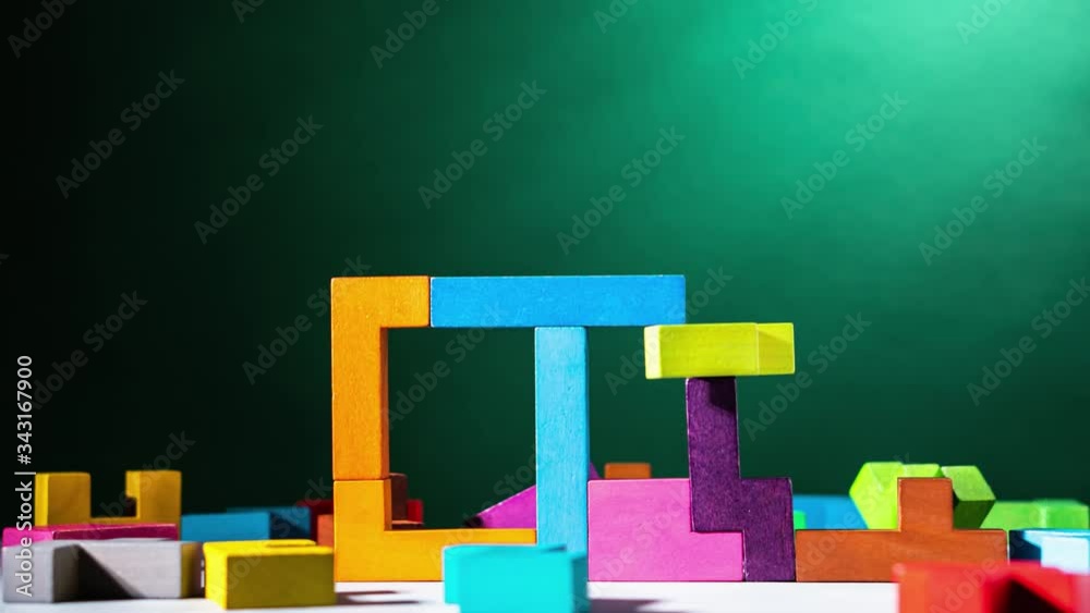 House is building with colourful wooden blocks, stop motion, animation ...