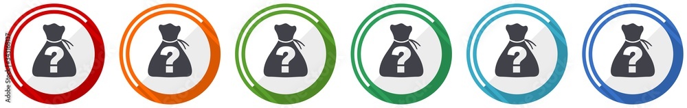 Riddle icon set, flat design vector illustration in 6 colors options ...