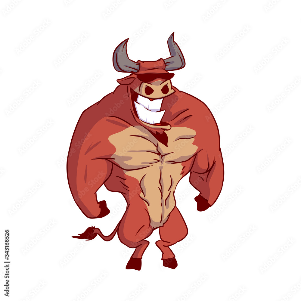 Colorful vector illustration of a muscular bull Stock Vector | Adobe Stock