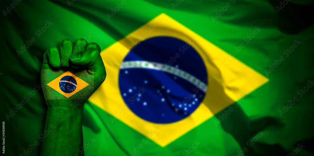 Banner of Flag of Brazil painted on male fist, fist flag, country of ...