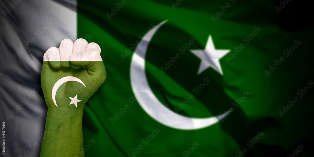 Banner of Flag of Pakistan painted on male fist, fist flag, country of ...
