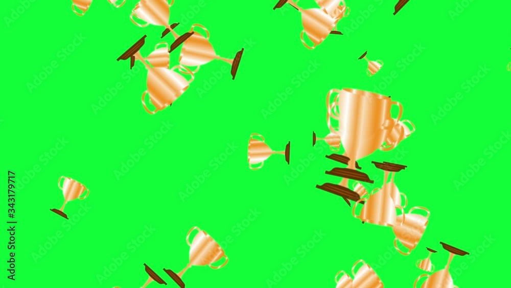 Vidéo Stock Golden award cups falling animation green screen chroma key ...