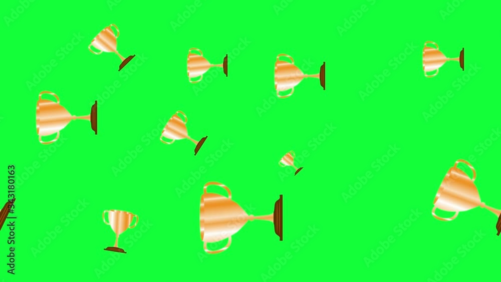 Golden award cups loop animated graphic elements green screen chroma ...