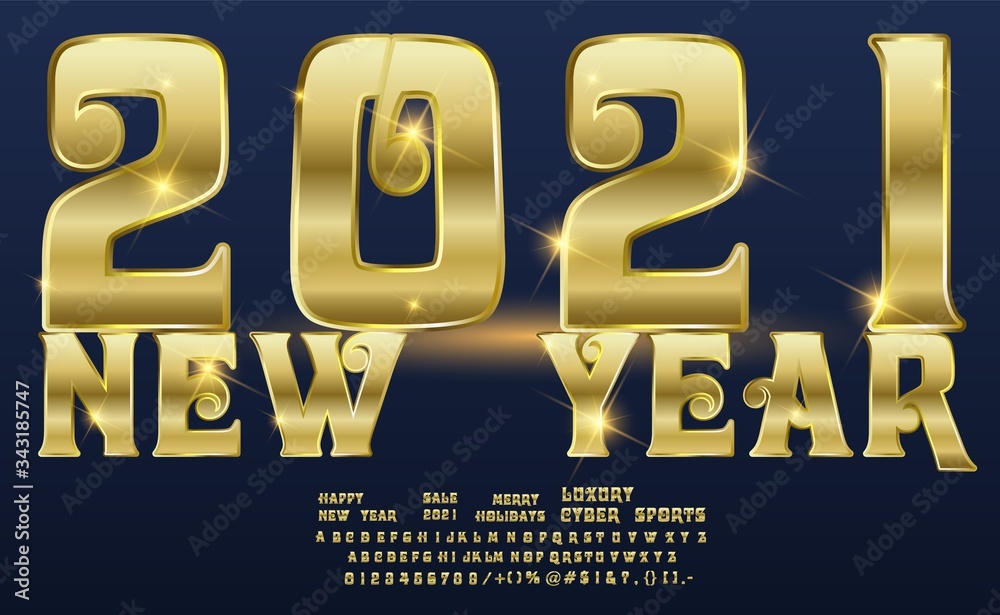 Gold 2021 new year Vector set of beautiful gold alphabet letters ...