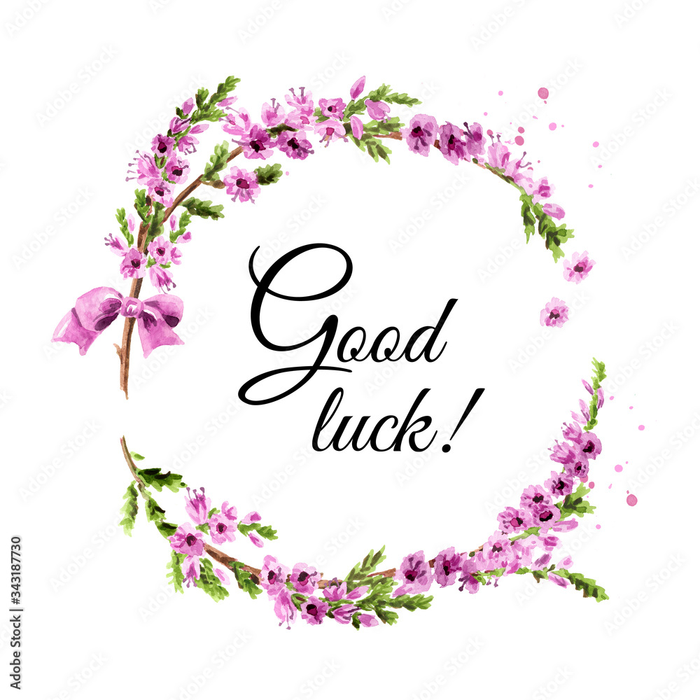 Round wreath from heather with purple flowers, symbol of good luck ...