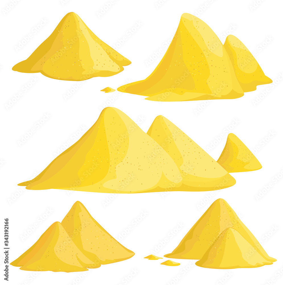 Pile of sand vector cartoon set icon. Vector illustration sandy mound ...
